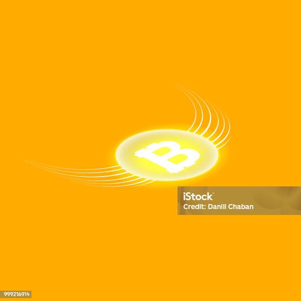 Bitcoin Cripto 통화 Blockchain입니다 오렌지 배경에 Bitcoin 플랫 로고입니다 Bitcoin 날개입니다