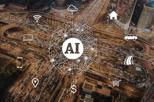 Artificial Intelligence Concept Of Traffic Jam Aerial View Stock Photo ... Artificial Intelligence Concept Of Traffic Jam Aerial View Stock Photo ...