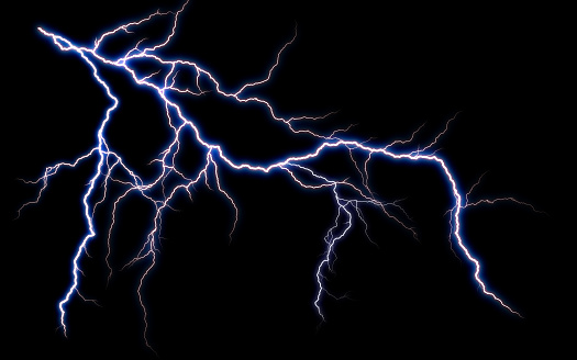 Massive Lightning Bolt With Branches Isolated On Black Background ... Massive Lightning Bolt With Branches Isolated On Black Background ...