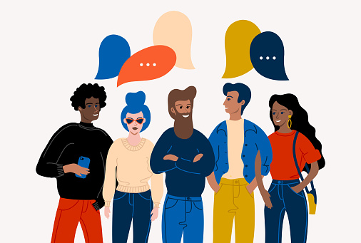 Flat Vector Illustration With Young People Characters With Colorful ... Flat Vector Illustration With Young People Characters With Colorful ...