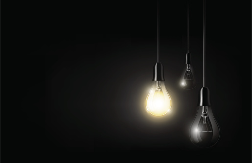Glowing Light Bulb Hanging Between Turned Off Light Bulbs Vector Stock ... Glowing Light Bulb Hanging Between Turned Off Light Bulbs Vector Stock ...