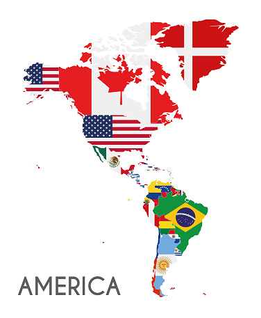 Political America Map Vector Illustration With The Flags Of All ... Political America Map Vector Illustration With The Flags Of All ...