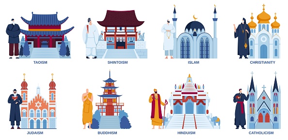 Agama Kuil Gereja Masjid Vektor Ilustrasi Set Datar Kartun Keagamaan ... Agama Kuil Gereja Masjid Vektor Ilustrasi Set Datar Kartun Keagamaan ...