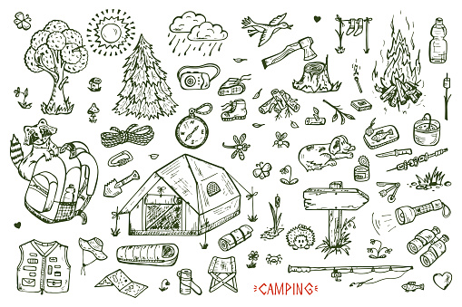 Tourism And Camping Vector Set Hand Drawn Doodle Camping Elements Stock ... Tourism And Camping Vector Set Hand Drawn Doodle Camping Elements Stock ...