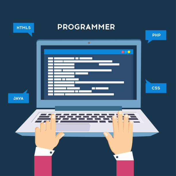 Programmer Coding Laptop Computer Work Desk Freelancer Sitting On Table ... Programmer Coding Laptop Computer Work Desk Freelancer Sitting On Table ...